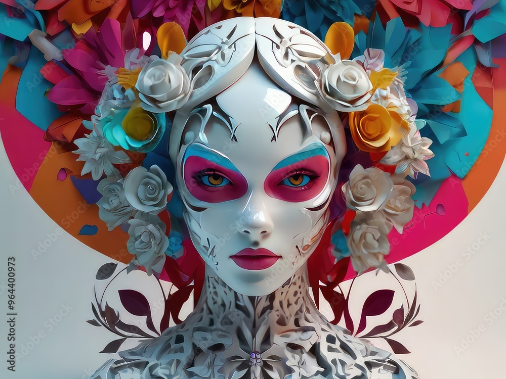Painting drawing generative ai collage of scary girl with flowers in ...