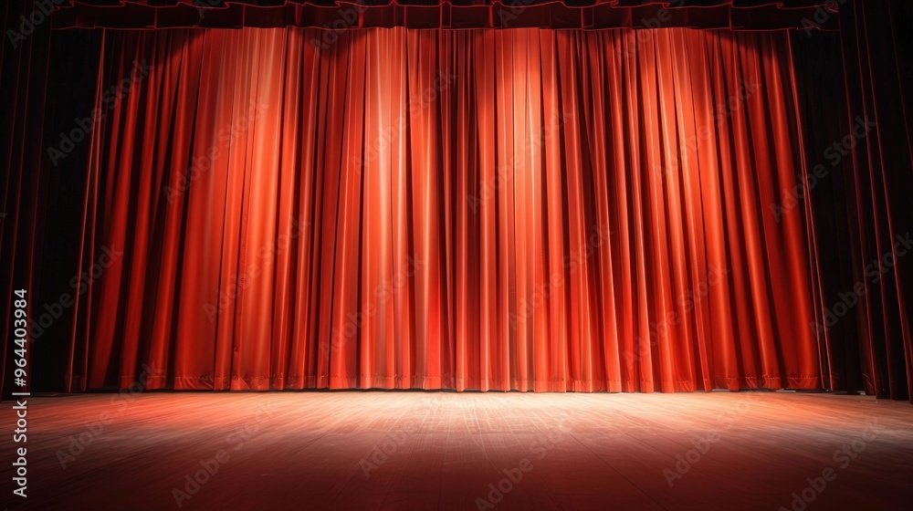 Theater Stage Elegance, dramatic stage curtains illuminated by soft ...