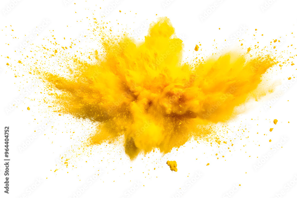 explosion of dry yellow paints on a transparent background. cloud and ...