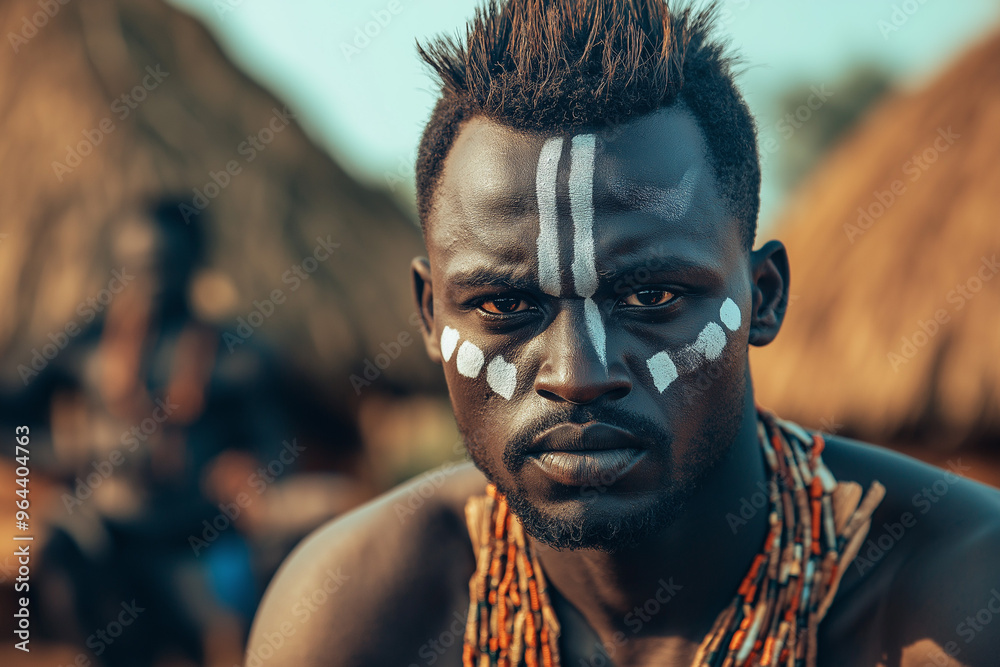 handsome black man from an African tribe against the background of ...