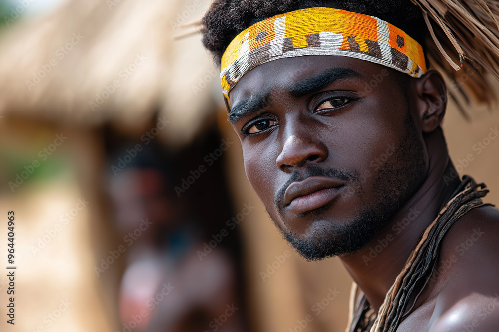 handsome black man from an African tribe against the background of ...