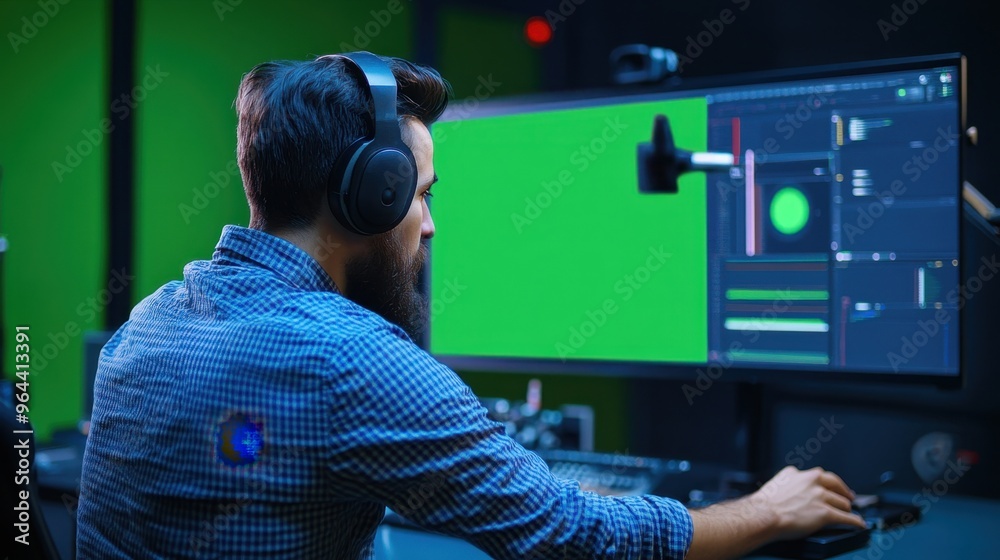 Professional video editor using sophisticated software to seamlessly ...