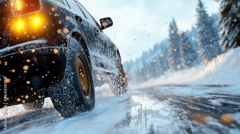 Intense Snowstorm Drive: Modern Car Conquering Frosty Mountain Road in ...