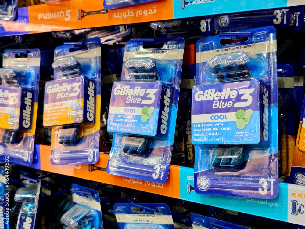 Cairo, Egypt, September 4 2024: Gillette razors on the shelf, Gillette ...