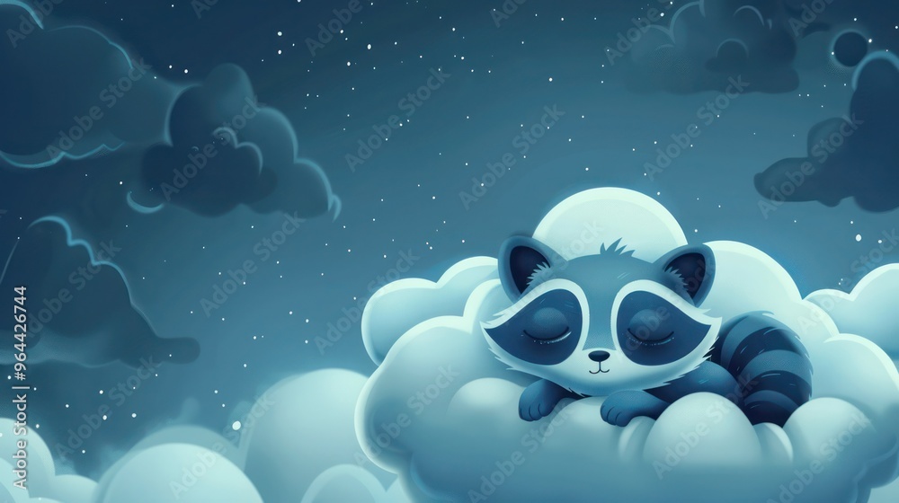 Cute Looping Animation of a Baby Raccoon Sleeping on a Cloud for ...