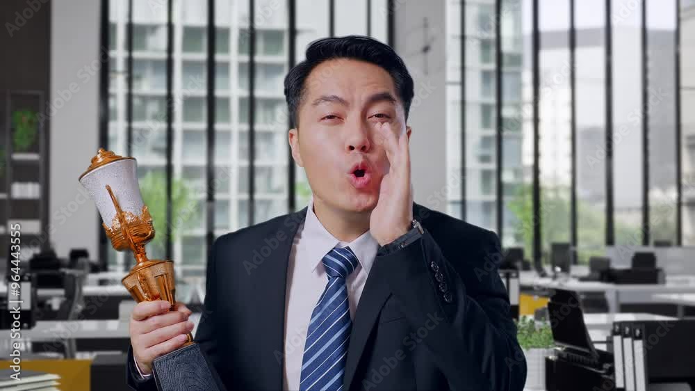 Close Up Of Asian Business Man In A Suit And Tie With A Gold Medal ...