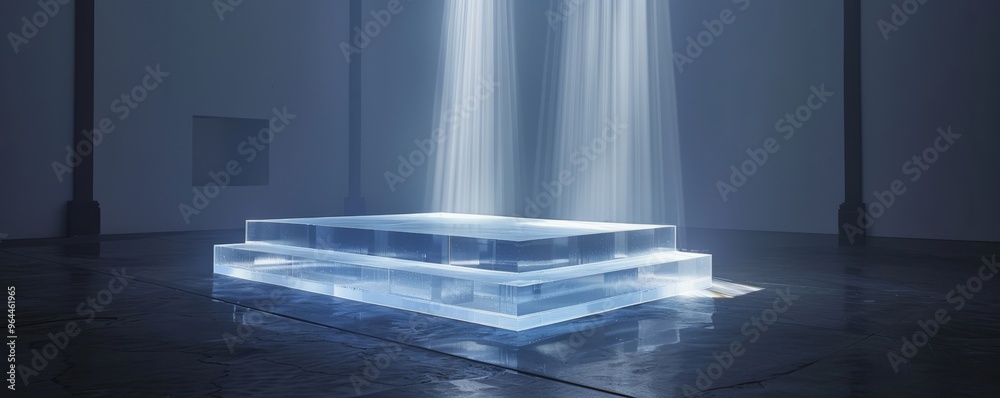 Transparent podium with LED lighting, creating a floating effect in a ...