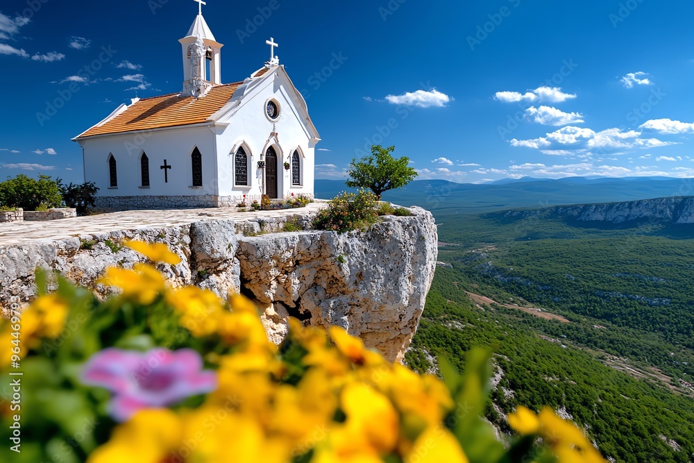 Church on a cliffside, overlooking the valley, awe-inspiring views ...