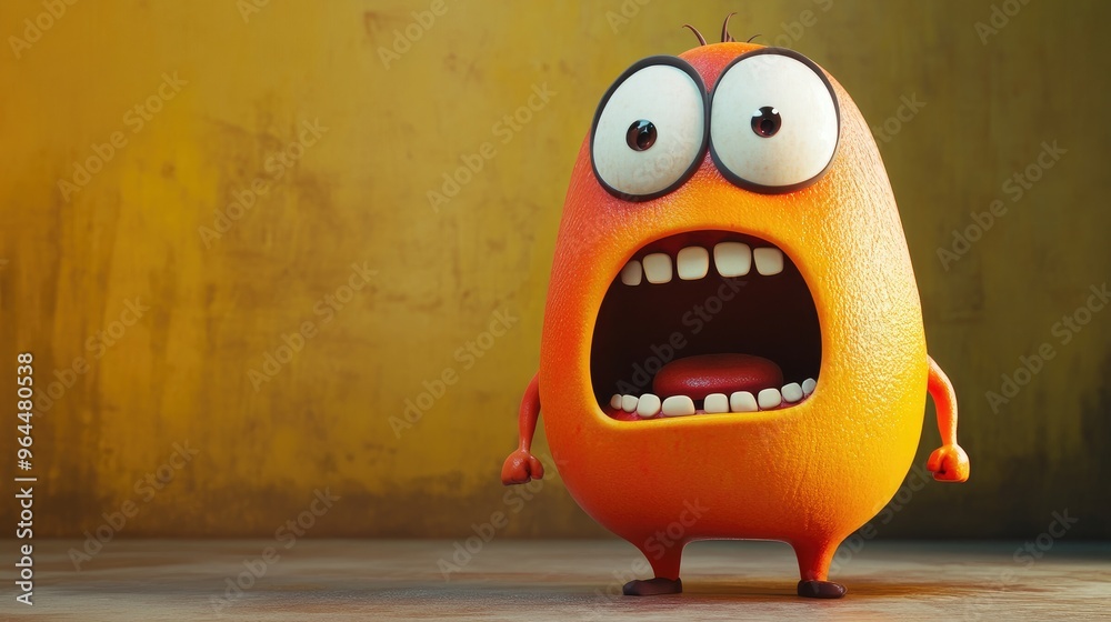 Scared 3D cartoon character in an exaggerated pose, eyes bulging and ...