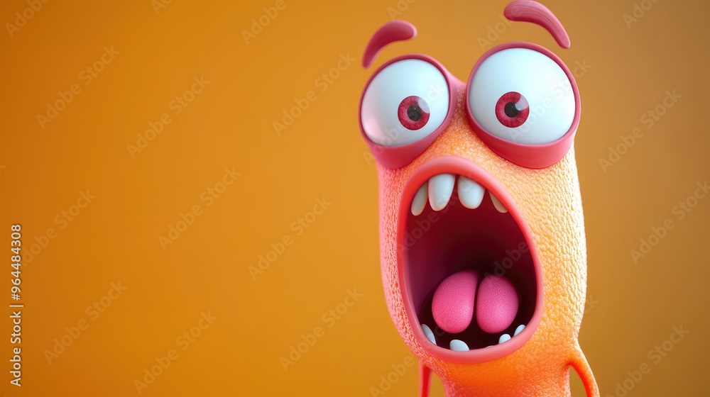 Shocked 3D cartoon character with wide eyes and an open mouth ...