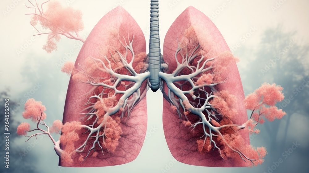 A detailed medical illustration showing the progression of lung cancer ...