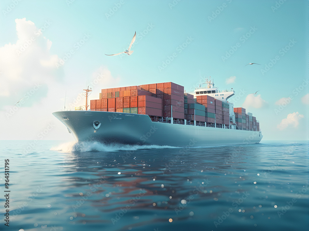 In a stunning digital masterpiece, a unique container ship adorns its ...