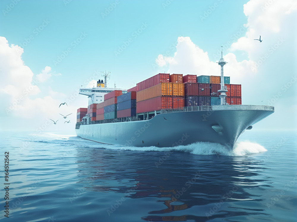In a stunning digital masterpiece, a unique container ship adorns its ...