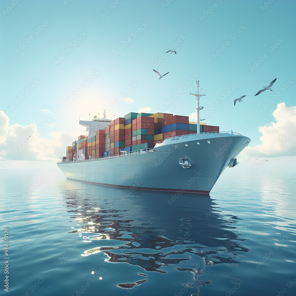 In a stunning digital masterpiece, a unique container ship adorns its ...