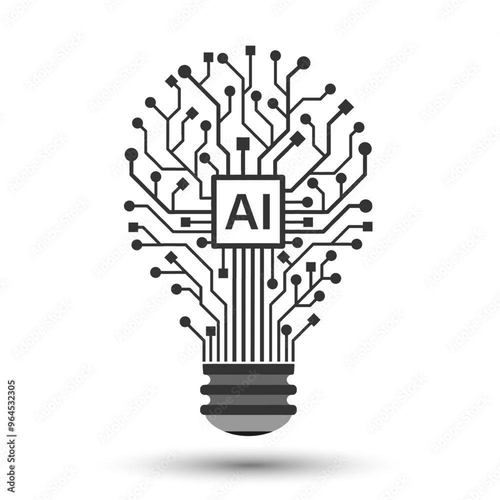 Light bulb circuit with AI chip icon. Idea and innovation by AI ...