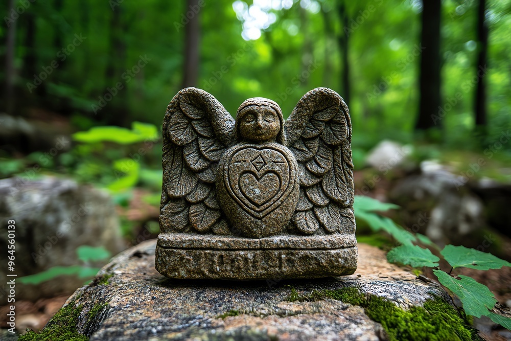 Stone angel, hidden in a forest clearing, forgotten by time remains ...