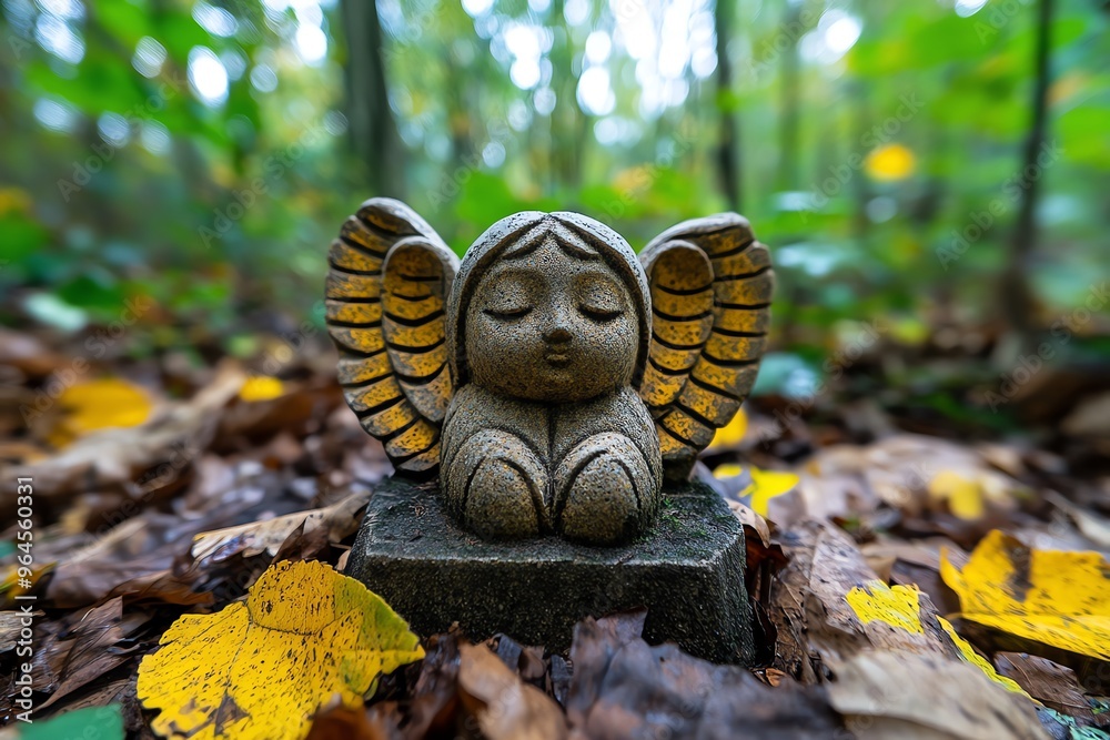 Stone angel, hidden in a forest clearing, forgotten by time remains ...