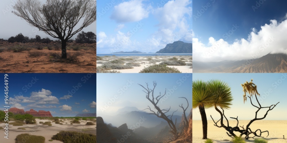 Collection of landscapes: tropical, temperate, arid, polar ...