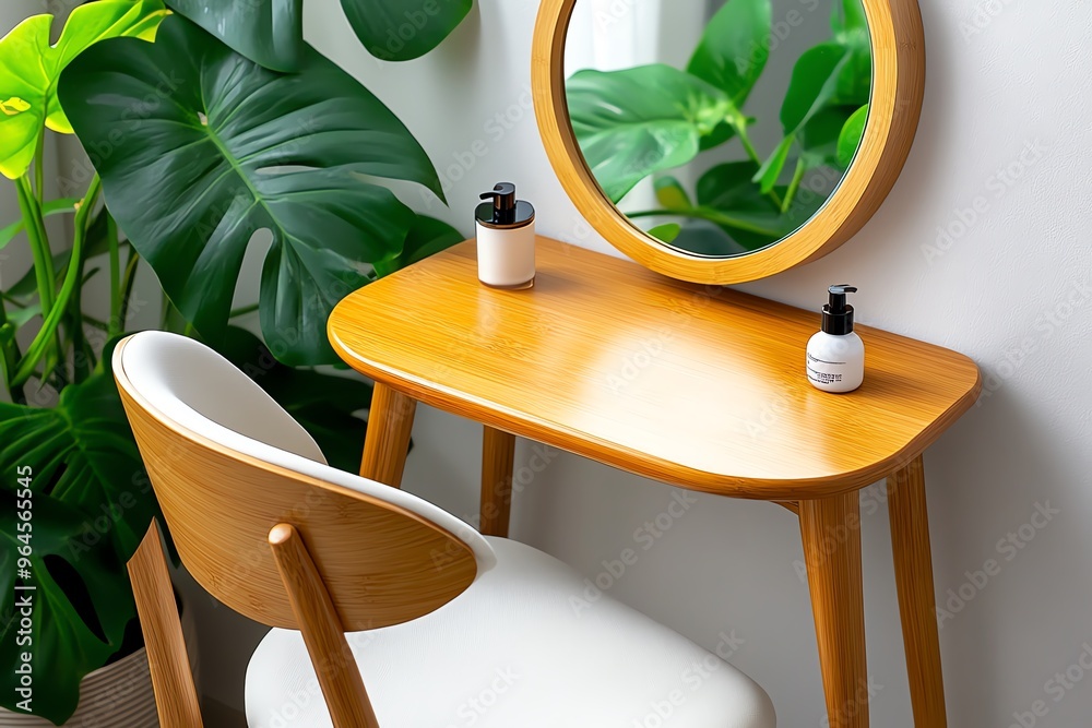 Vanity table with a serene, spa-like atmosphere, captured in a photo ...