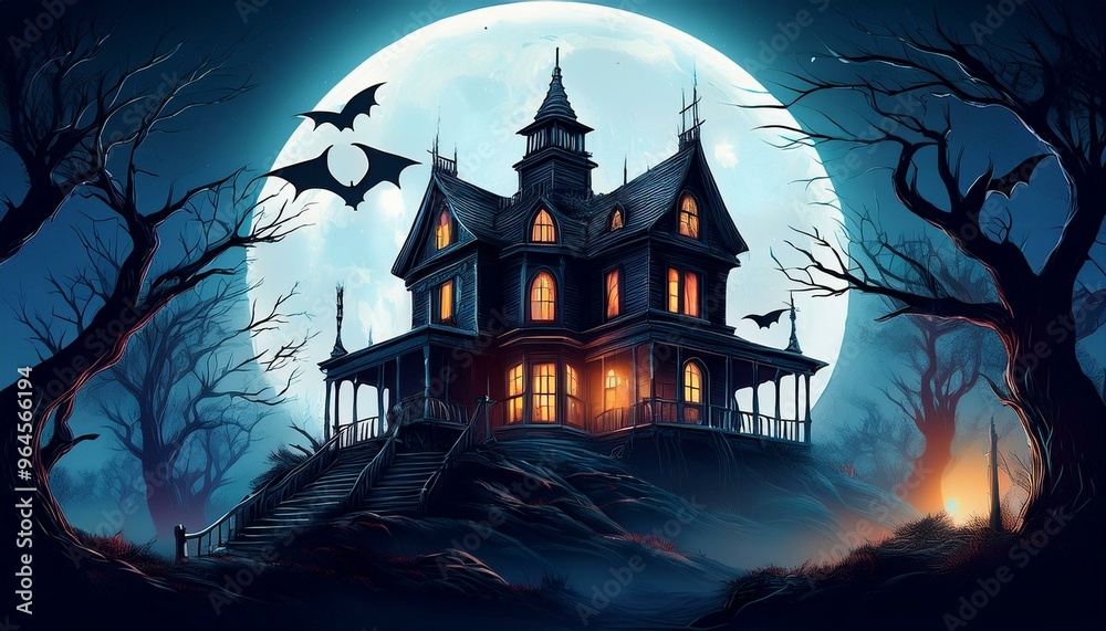 Spooky Haunted House at Night: An eerie, abandoned Victorian-style ...