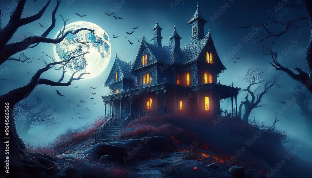 Spooky Haunted House at Night: An eerie, abandoned Victorian-style ...