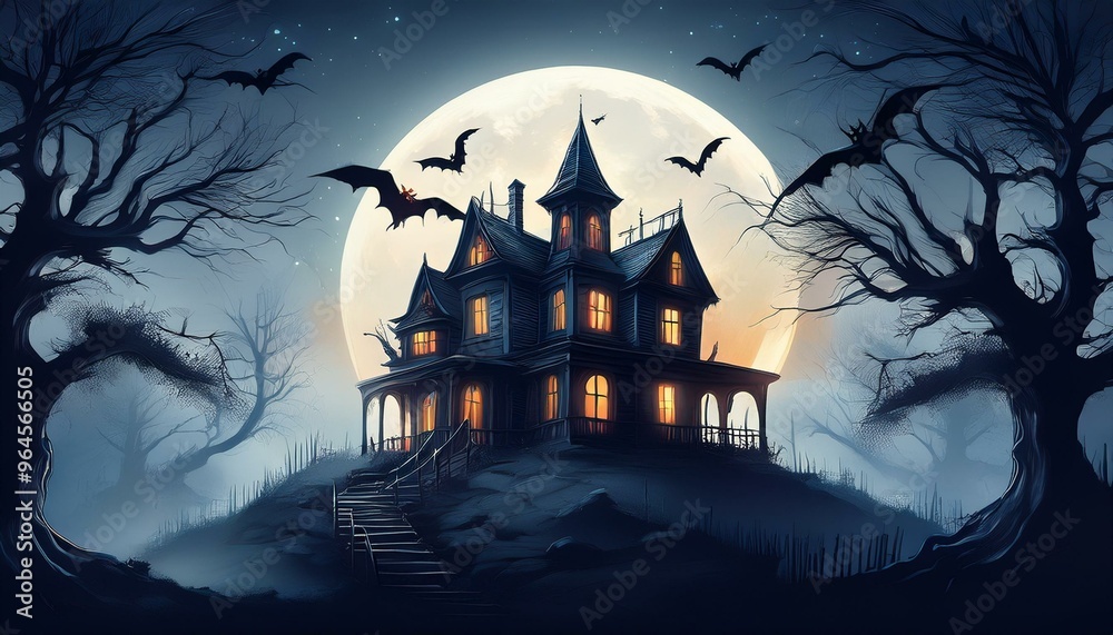 Spooky Haunted House at Night: An eerie, abandoned Victorian-style ...