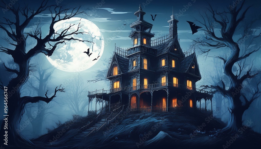 Spooky Haunted House at Night: An eerie, abandoned Victorian-style ...