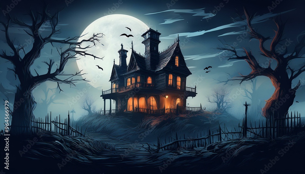 Spooky Haunted House at Night: An eerie, abandoned Victorian-style ...