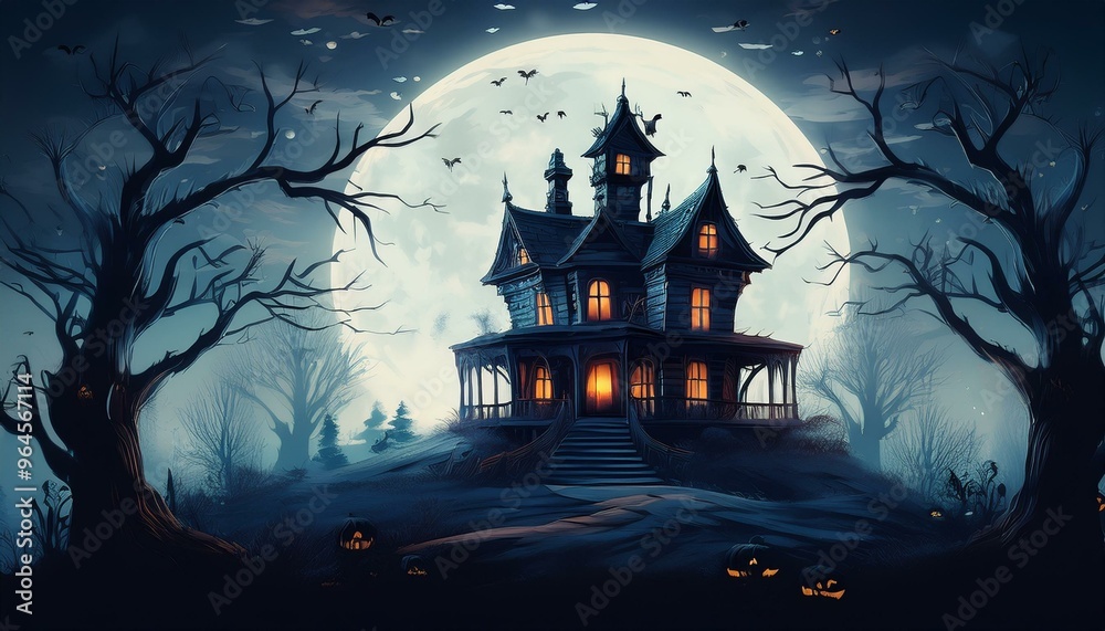 Spooky Haunted House at Night: An eerie, abandoned Victorian-style ...