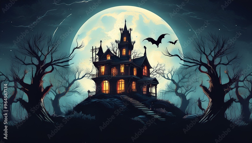 Spooky Haunted House at Night: An eerie, abandoned Victorian-style ...