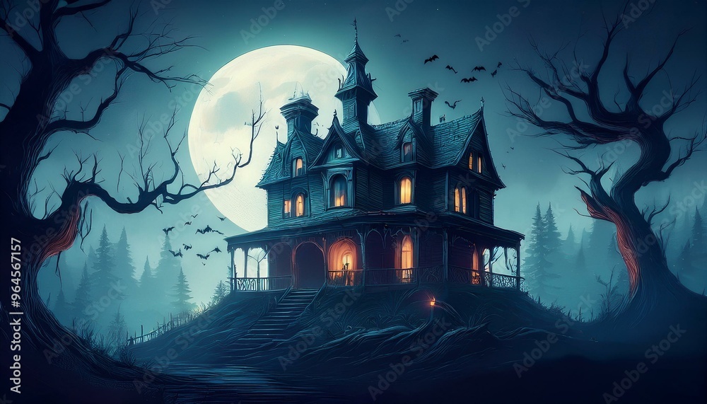 Spooky Haunted House at Night: An eerie, abandoned Victorian-style ...