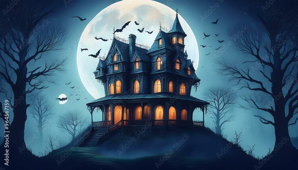Spooky Haunted House at Night: An eerie, abandoned Victorian-style ...
