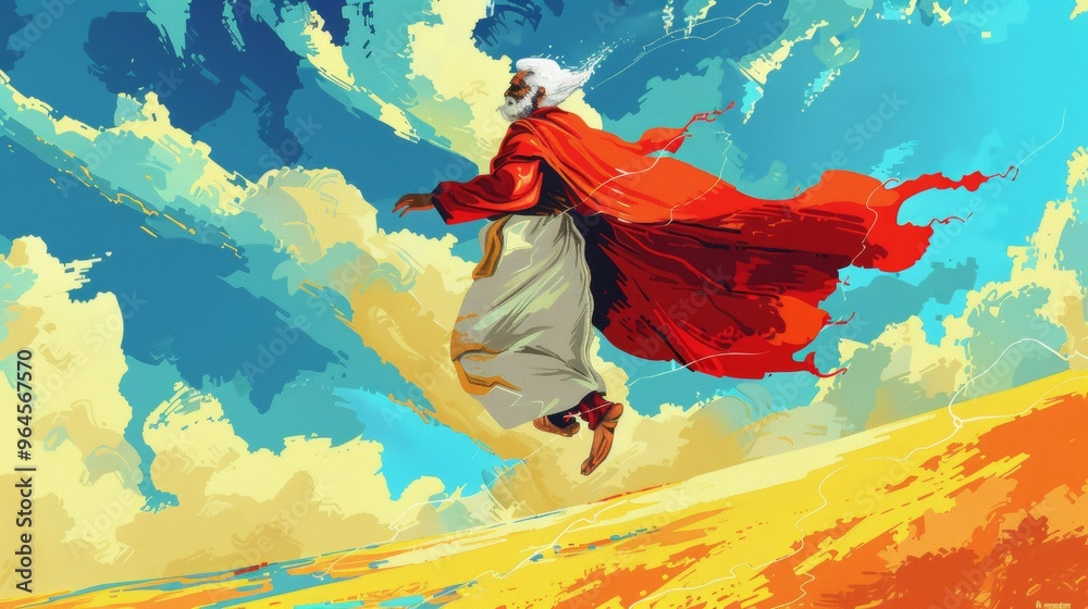 Pixel art vector-style image of an old israeli prophet wearing red ...