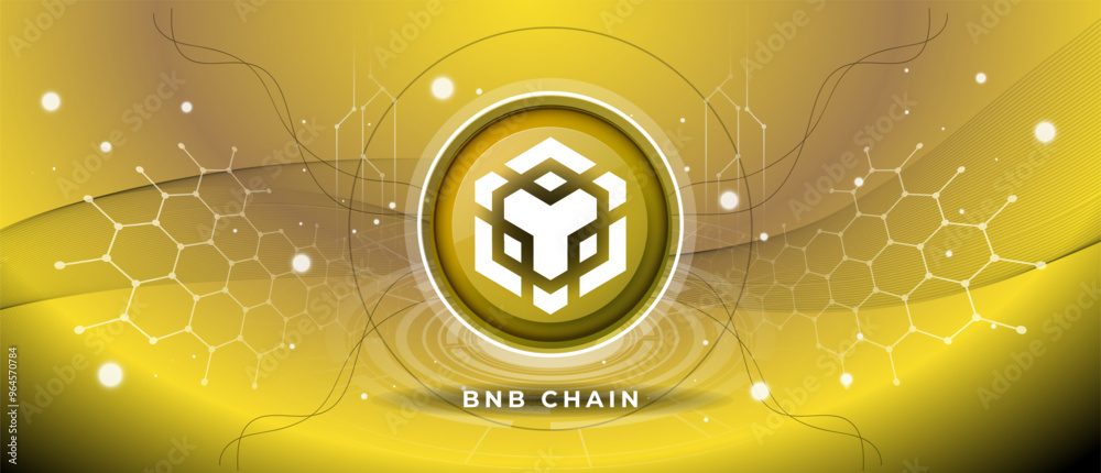 Binance BNB Chain coin symbol with crypto currency themed yellow ...