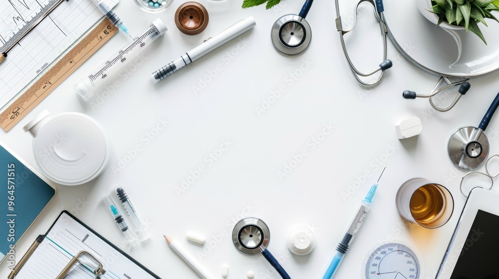 Medical and Health Frame Border Background with Various Healthcare ...