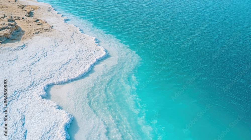 The Dead Sea's iconic salt-encrusted shore, with the vibrant blue water ...