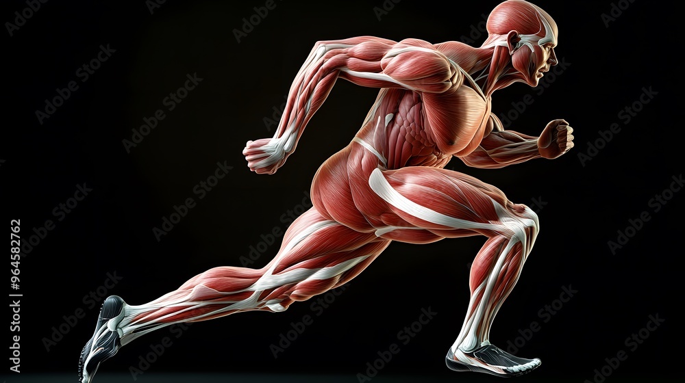 Muscular System Highlighted in Motion: A dynamic illustration of the ...