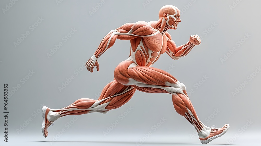 Muscular System Highlighted in Motion: A dynamic illustration of the ...