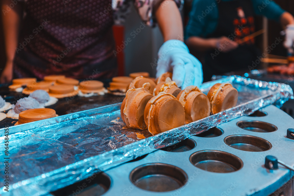 Red bean cream flavor wheel cake in Jiufen old street market Taiwan ...