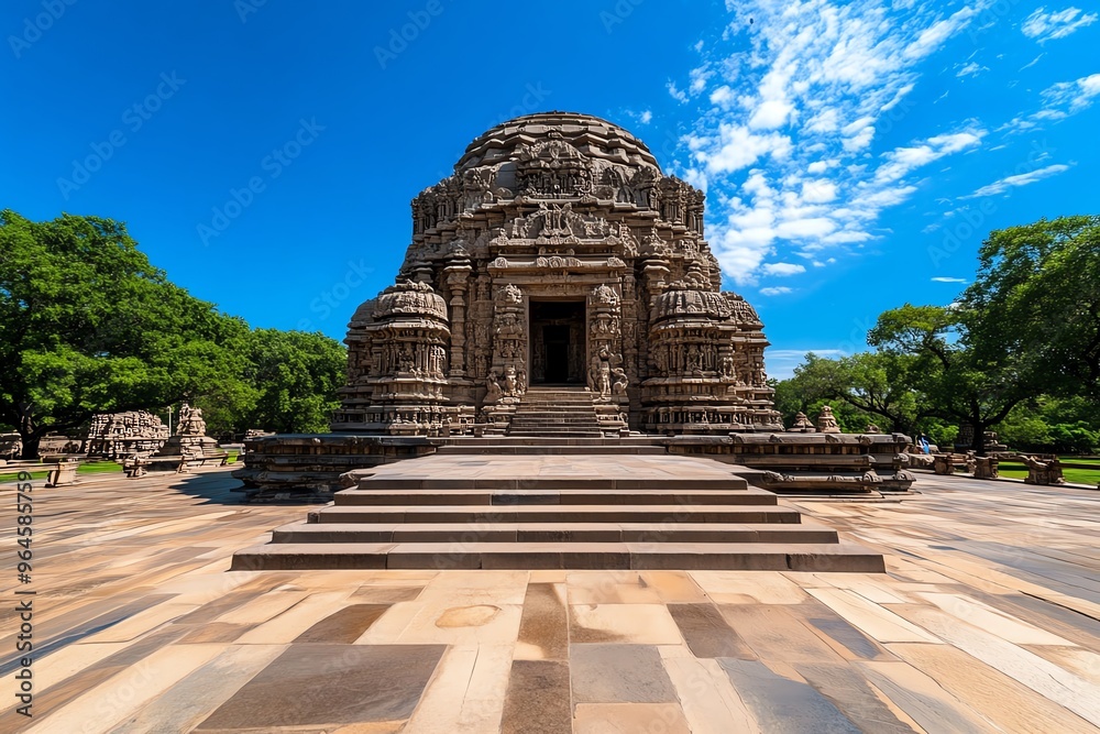 Carved stone temple, ancient and sacred, dedicated to forgotten gods ...