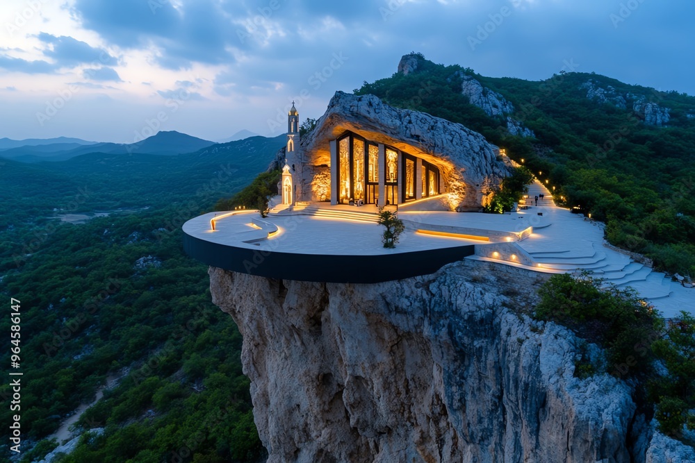 Church on a cliffside, overlooking the valley, awe-inspiring views ...