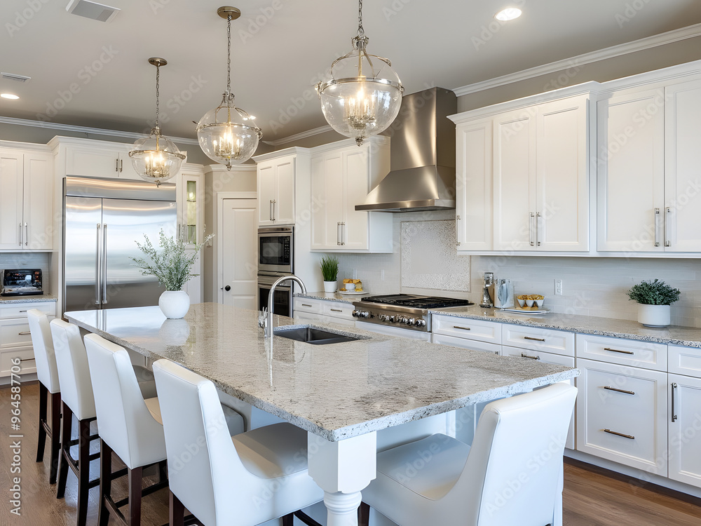 image of White kitchen design in new luxurious home. White kitchen ...