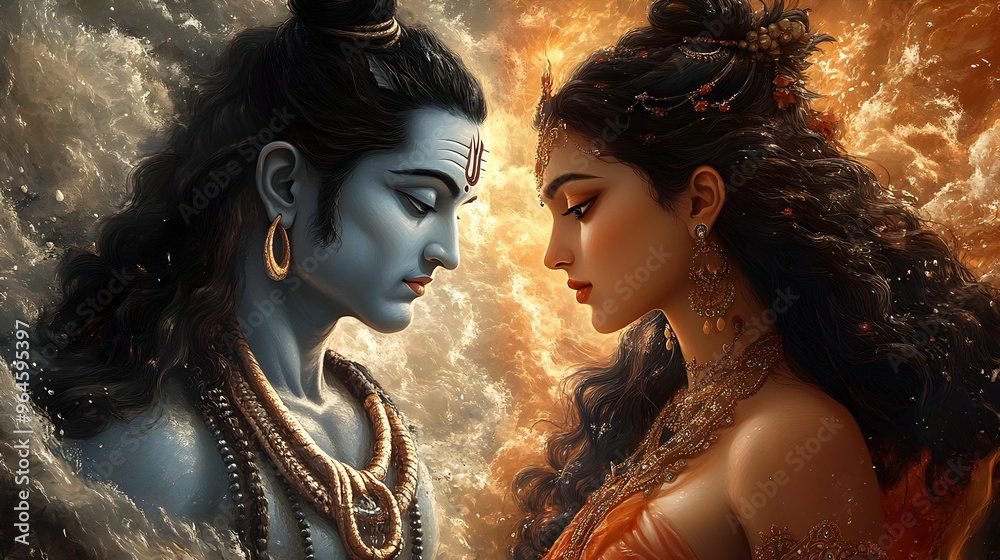 Depiction of divine figures, showcasing a spiritual connection and ...