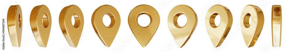 Set of map pointer isolated on white background. Gold location pin or ...