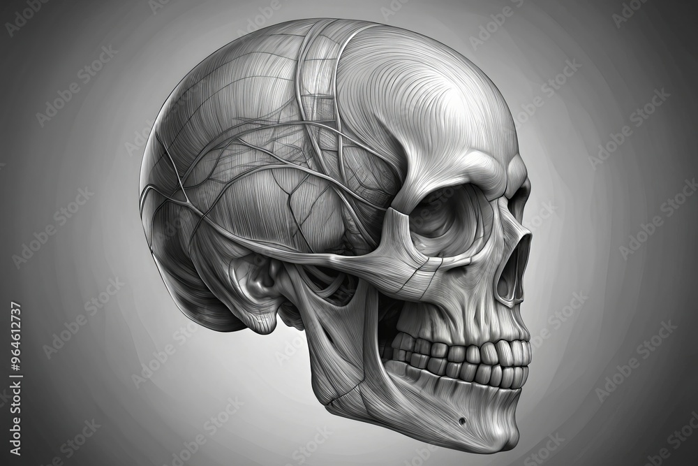 anatomy of the skull detailed diagrams medical illustrations bold lines ...