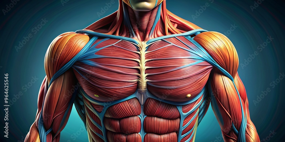 chest muscles anatomy technical illustration color textures Stock ...