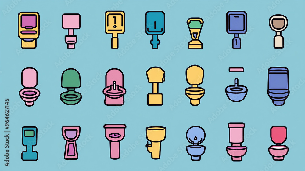 Modern and Colorful Restroom Icon Set with Gender Neutral Pictogram ...