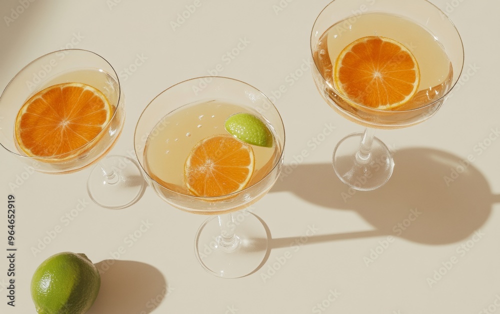 Elegant Orange Cocktails in Mid-Air Levitation Cast Shadows Against ...