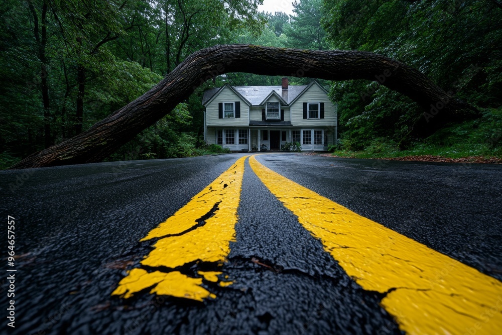 Tall, dead tree leaning over the road as if watching every traveler who ...