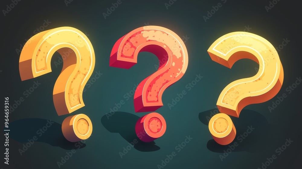 Three different colored question marks are shown in the image Stock ...